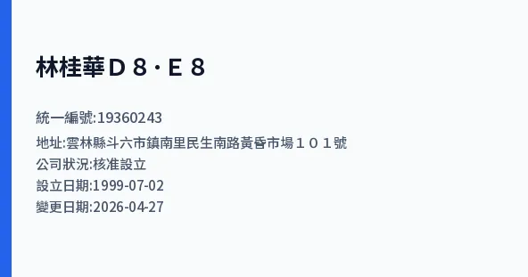 林桂華D8˙E8的照片-統編 19360243(雲林縣) 公司登記資料與營業項目詳細圖表