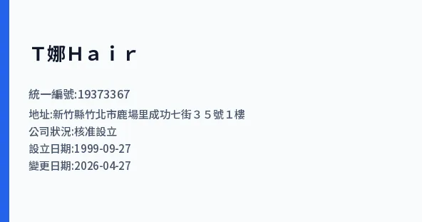 T娜Hair的照片-統編 19373367(新竹縣) 公司登記資料與營業項目詳細圖表