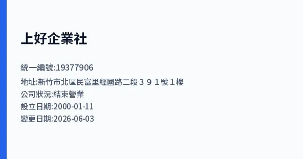 上好企業社的照片-統編 19377906(新竹市) 公司登記資料與營業項目詳細圖表