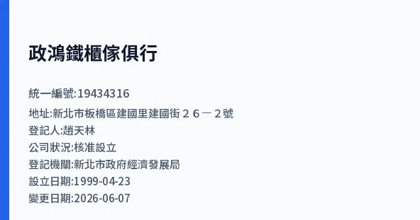 政鴻鐵櫃傢俱行的照片-統編 19434316(新北市) 公司登記資料與營業項目詳細圖表