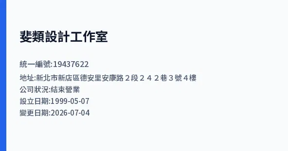 斐類設計工作室的照片-統編 19437622(新北市) 公司登記資料與營業項目詳細圖表