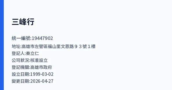 三峰行的照片-統編 19447902(高雄市) 公司登記資料與營業項目詳細圖表