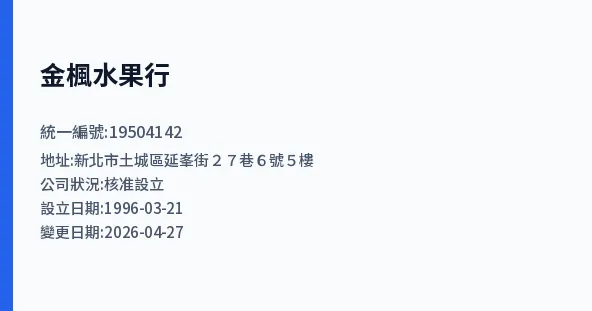 金楓水果行的照片-統編 19504142(新北市) 公司登記資料與營業項目詳細圖表