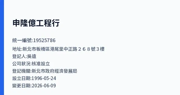 申隆億工程行的照片-統編 19525786(新北市) 公司登記資料與營業項目詳細圖表