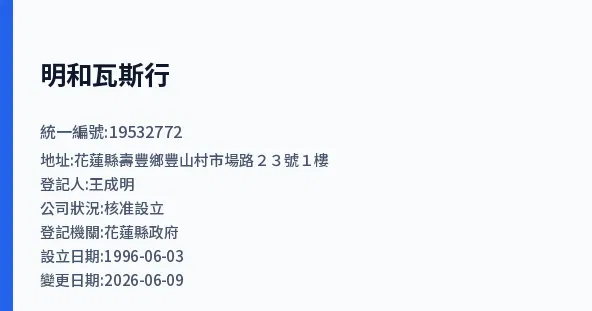 明和瓦斯行的照片-統編 19532772(花蓮縣) 公司登記資料與營業項目詳細圖表