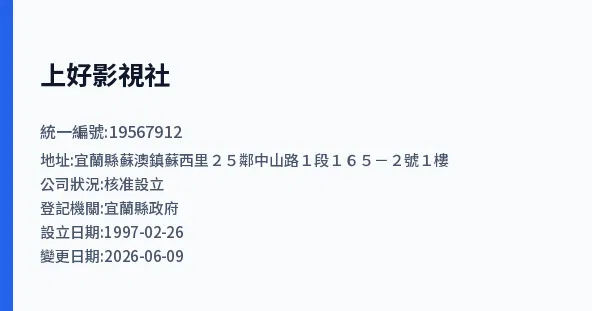 上好影視社的照片-統編 19567912(宜蘭縣) 公司登記資料與營業項目詳細圖表