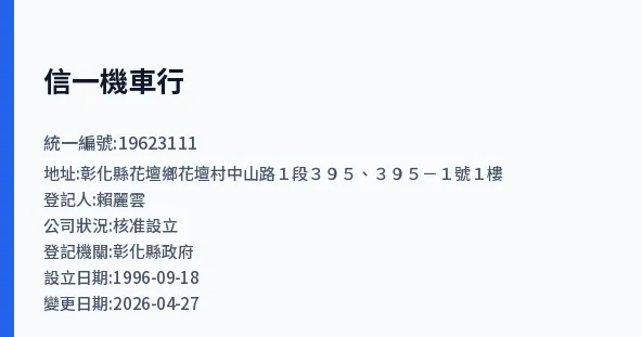 信一機車行的照片-統編 19623111(彰化縣) 公司登記資料與營業項目詳細圖表