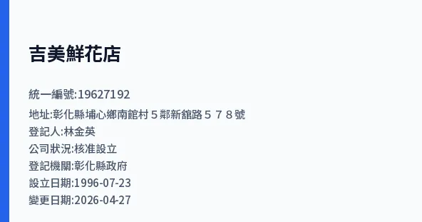吉美鮮花店的照片-統編 19627192(彰化縣) 公司登記資料與營業項目詳細圖表
