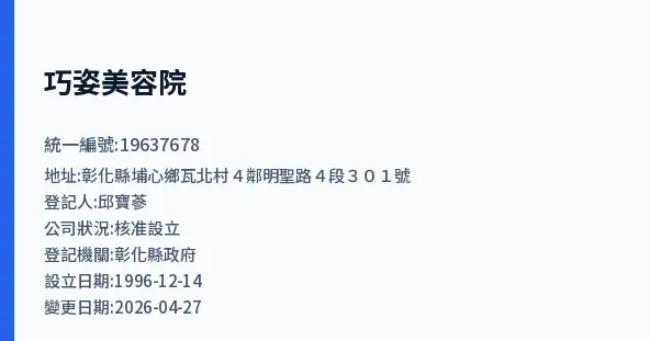 巧姿美容院的照片-統編 19637678(彰化縣) 公司登記資料與營業項目詳細圖表