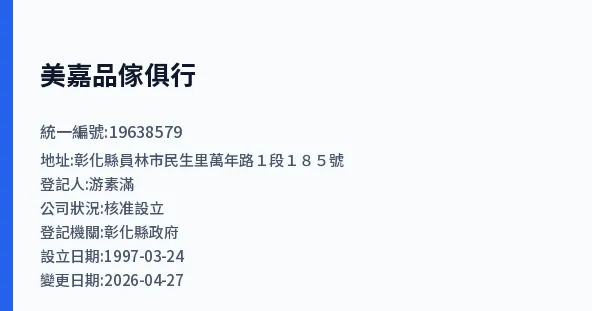 美嘉品傢俱行的照片-統編 19638579(彰化縣) 公司登記資料與營業項目詳細圖表