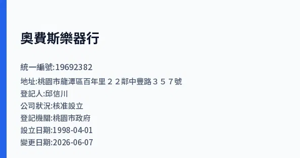 奧費斯樂器行的照片-統編 19692382(桃園市) 公司登記資料與營業項目詳細圖表