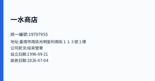 一水商店的照片-統編 19707955(臺南市) 公司登記資料與營業項目詳細圖表