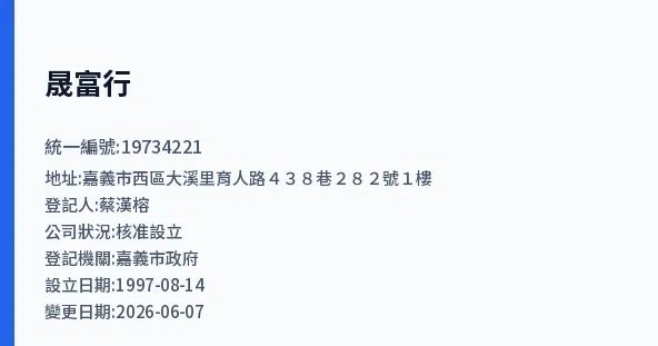 晟富行的照片-統編 19734221(嘉義市) 公司登記資料與營業項目詳細圖表