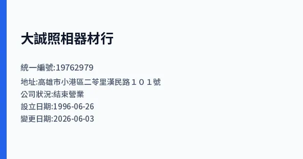 大誠照相器材行的照片-統編 19762979(高雄市) 公司登記資料與營業項目詳細圖表