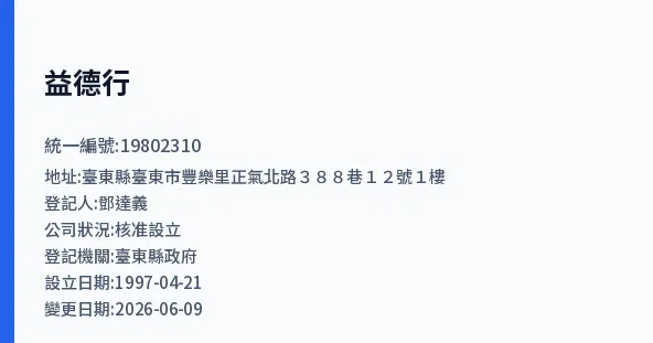 益德行的照片-統編 19802310(臺東縣) 公司登記資料與營業項目詳細圖表
