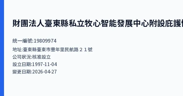 財團法人臺東縣私立牧心智能發展中心附設庇護性烘焙工場的照片-統編 19809974(臺東縣) 公司登記資料與營業項目詳細圖表