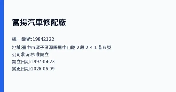 富揚汽車修配廠的照片-統編 19842122(臺中市) 公司登記資料與營業項目詳細圖表