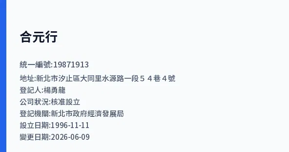 合元行的照片-統編 19871913(新北市) 公司登記資料與營業項目詳細圖表