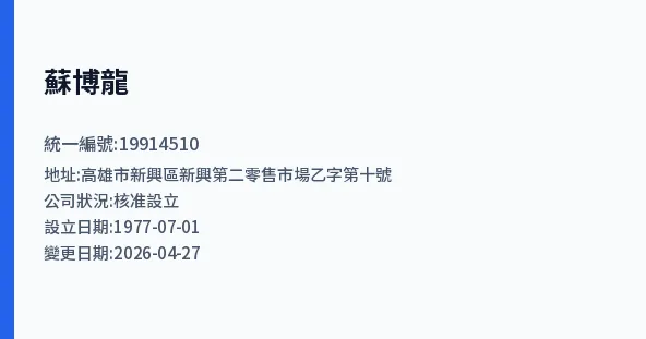 蘇博龍的照片-統編 19914510(高雄市) 公司登記資料與營業項目詳細圖表