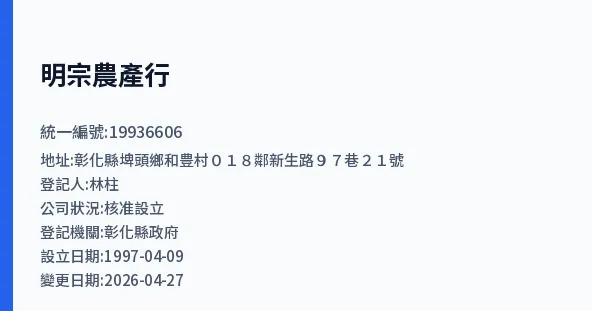 明宗農產行的照片-統編 19936606(彰化縣) 公司登記資料與營業項目詳細圖表