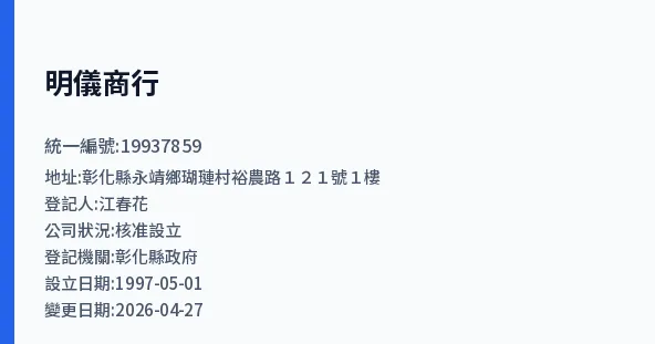 明儀商行的照片-統編 19937859(彰化縣) 公司登記資料與營業項目詳細圖表