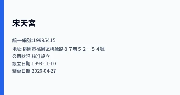 宋天宮的照片-統編 19995415(桃園市) 公司登記資料與營業項目詳細圖表