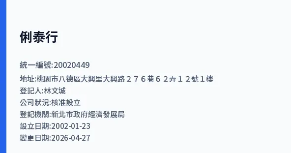 俐泰行的照片-統編 20020449(桃園市) 公司登記資料與營業項目詳細圖表