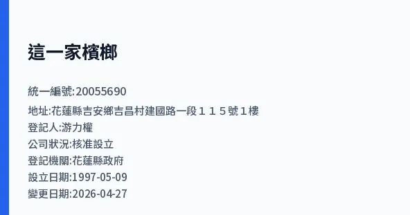 這一家檳榔的照片-統編 20055690(花蓮縣) 公司登記資料與營業項目詳細圖表