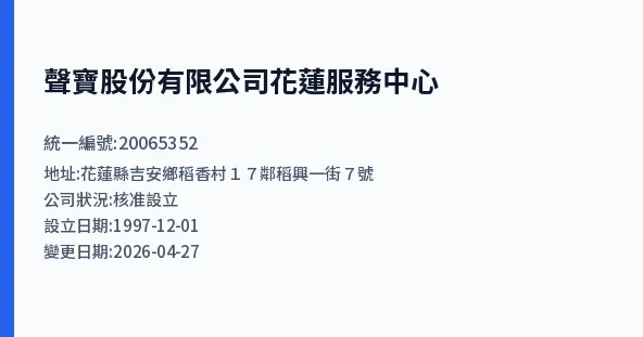 聲寶股份有限公司花蓮服務中心的照片-統編 20065352(花蓮縣) 公司登記資料與營業項目詳細圖表