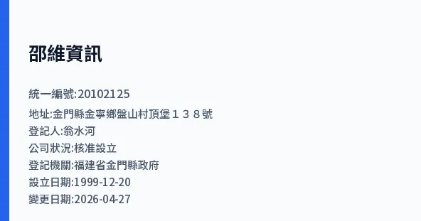 邵維資訊的照片-統編 20102125(金門縣) 公司登記資料與營業項目詳細圖表