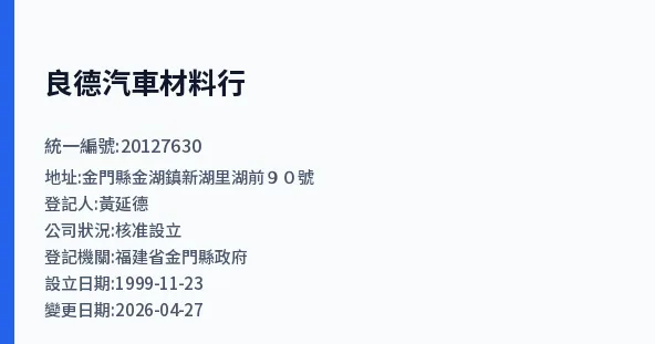 良德汽車材料行的照片-統編 20127630(金門縣) 公司登記資料與營業項目詳細圖表