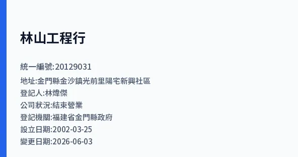 林山工程行的照片-統編 20129031(金門縣) 公司登記資料與營業項目詳細圖表