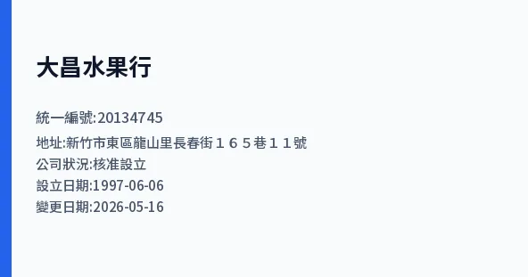 大昌水果行的照片-統編 20134745(新竹市) 公司登記資料與營業項目詳細圖表