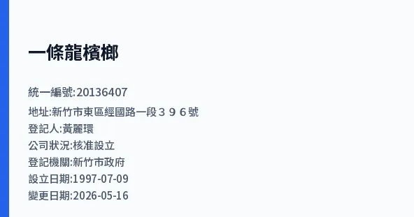 一條龍檳榔的照片-統編 20136407(新竹市) 公司登記資料與營業項目詳細圖表