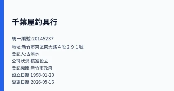 千葉屋釣具行的照片-統編 20145237(新竹市) 公司登記資料與營業項目詳細圖表