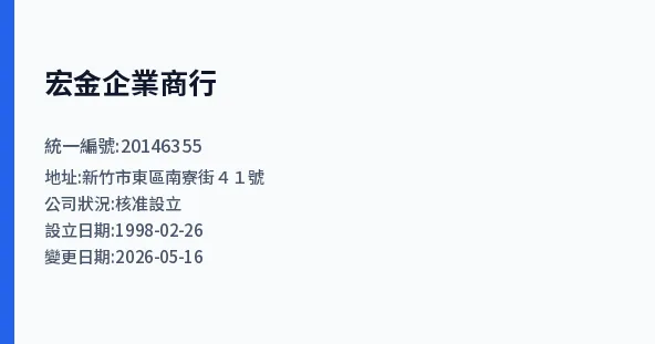 宏金企業商行的照片-統編 20146355(新竹市) 公司登記資料與營業項目詳細圖表