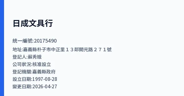 日成文具行的照片-統編 20175490(嘉義縣) 公司登記資料與營業項目詳細圖表