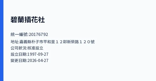 碧蘭插花社的照片-統編 20176792(嘉義縣) 公司登記資料與營業項目詳細圖表