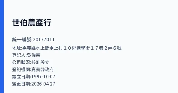 世伯農產行的照片-統編 20177011(嘉義縣) 公司登記資料與營業項目詳細圖表