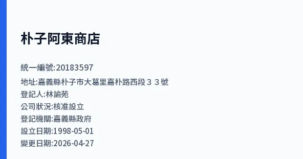 朴子阿東商店的照片-統編 20183597(嘉義縣) 公司登記資料與營業項目詳細圖表