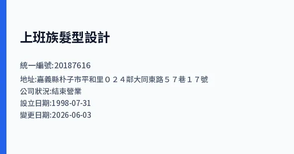 上班族髮型設計的照片-統編 20187616(嘉義縣) 公司登記資料與營業項目詳細圖表