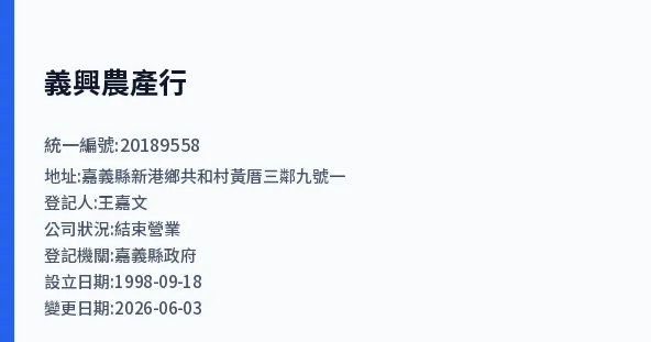 義興農產行的照片-統編 20189558(嘉義縣) 公司登記資料與營業項目詳細圖表
