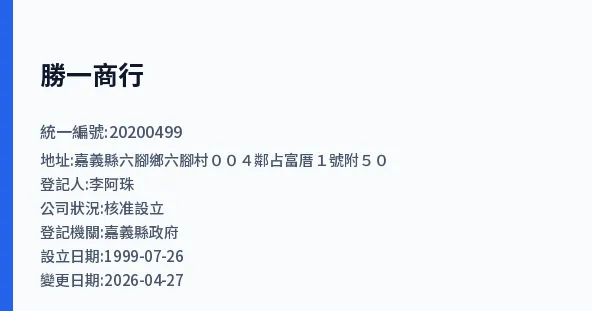 勝一商行的照片-統編 20200499(嘉義縣) 公司登記資料與營業項目詳細圖表