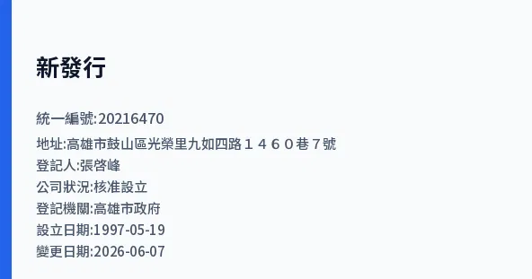 新發行的照片-統編 20216470(高雄市) 公司登記資料與營業項目詳細圖表