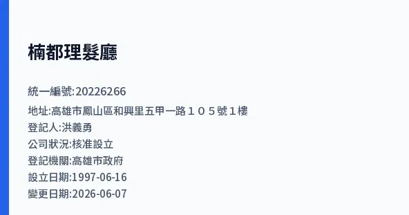 楠都理髮廳的照片-統編 20226266(高雄市) 公司登記資料與營業項目詳細圖表