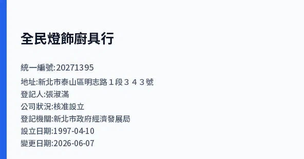 全民燈飾廚具行的照片-統編 20271395(新北市) 公司登記資料與營業項目詳細圖表