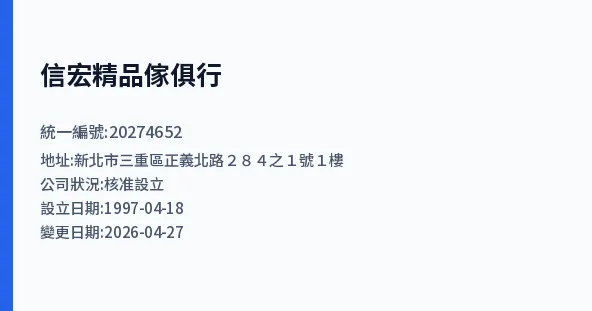 信宏精品傢俱行的照片-統編 20274652(新北市) 公司登記資料與營業項目詳細圖表