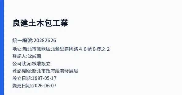 良建土木包工業的照片-統編 20282626(新北市) 公司登記資料與營業項目詳細圖表
