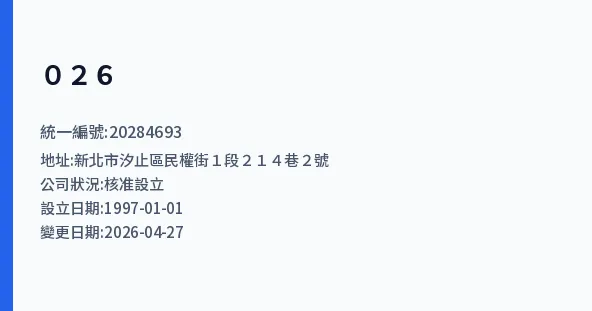 026的照片-統編 20284693(新北市) 公司登記資料與營業項目詳細圖表
