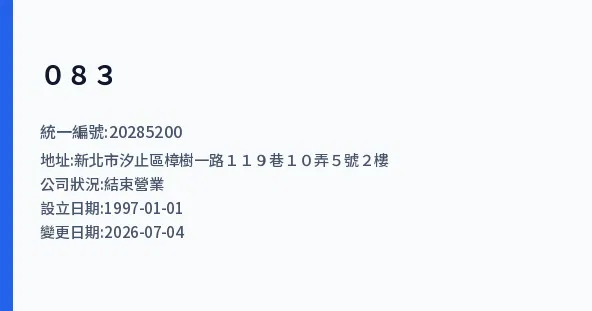 083的照片-統編 20285200(新北市) 公司登記資料與營業項目詳細圖表
